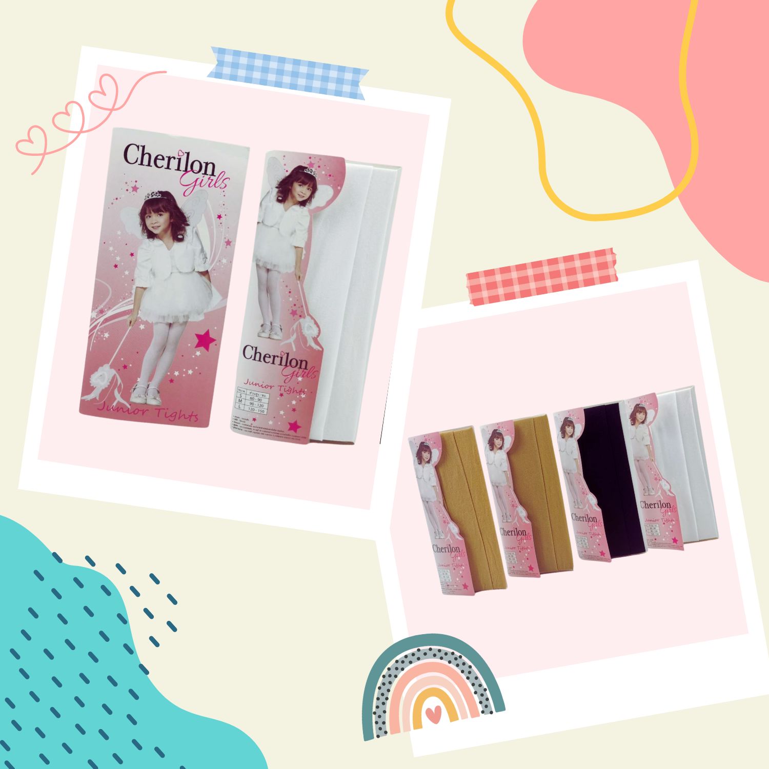 CHERILON Girls Junior Tights Cherry Nylon Pantyhose Baby Stockings White Black Flesh Color ...