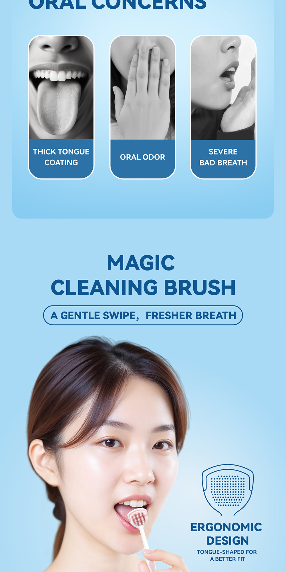 JUP Tongue Cleaner Soft-Bristled End Oral Problems Eliminate Bacteria ...