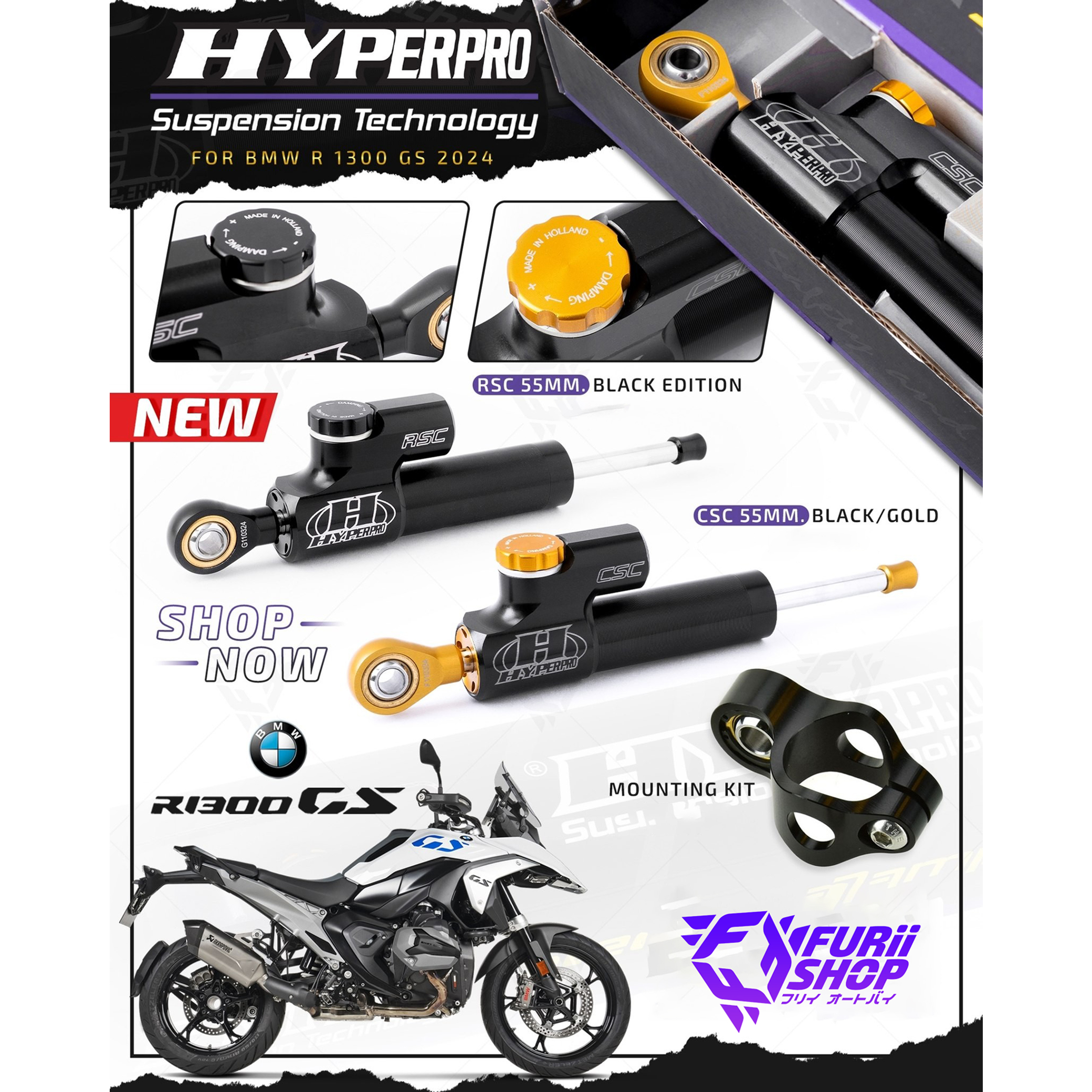 Steering Damper Assy With Bracket Hyperpro CSC/RSC For BMW R1300GS 2024 ...