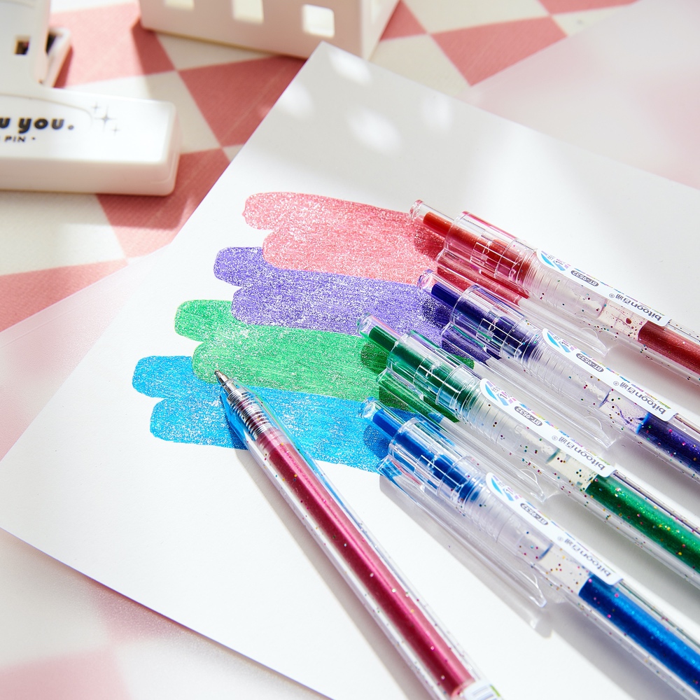 Press-12 Colors Glitter Gel Pen (1.0mm) Model Bt-9532 Writing Black ...