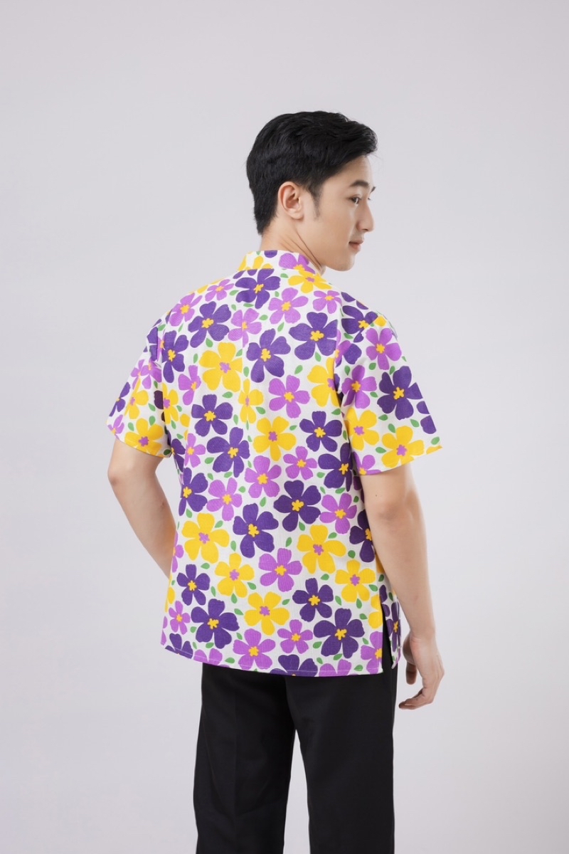Songkran Shirt Men Chinese Collar 5 Buttons (Double Strap) | Shopee ...
