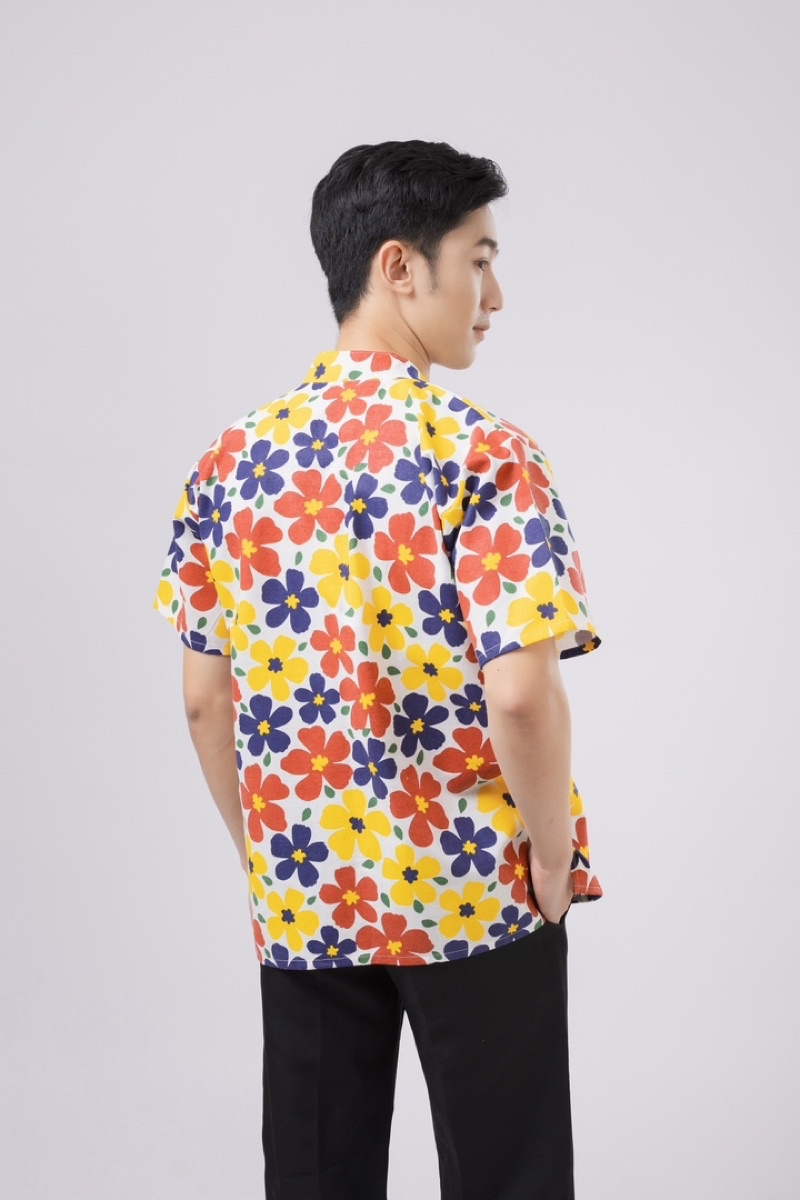 Songkran Shirt Men Chinese Collar 5 Buttons (Double Strap) | Shopee ...