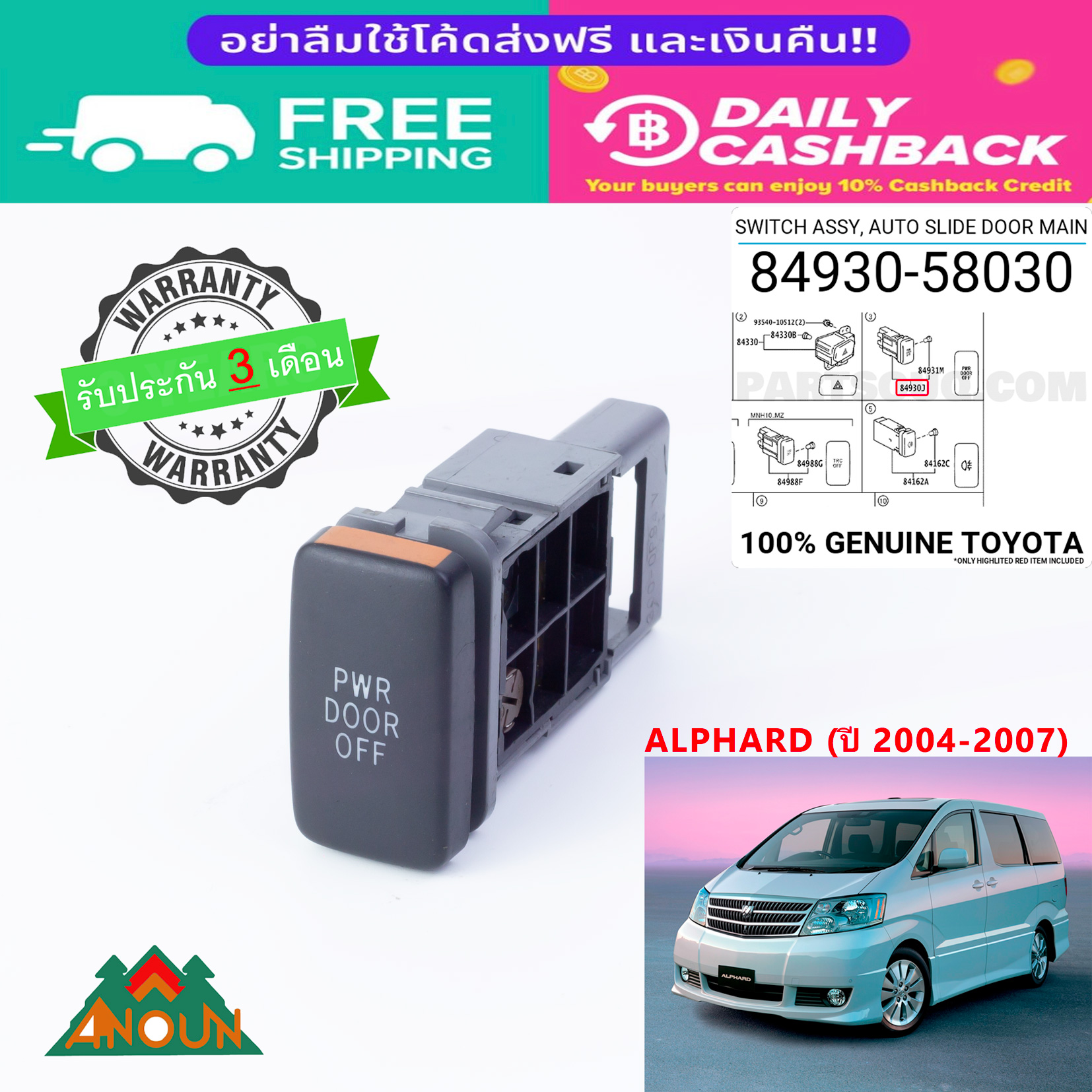 Original Toyota Genuine 1 Button PWR Door OFF For Alphard 2007-2010 ...