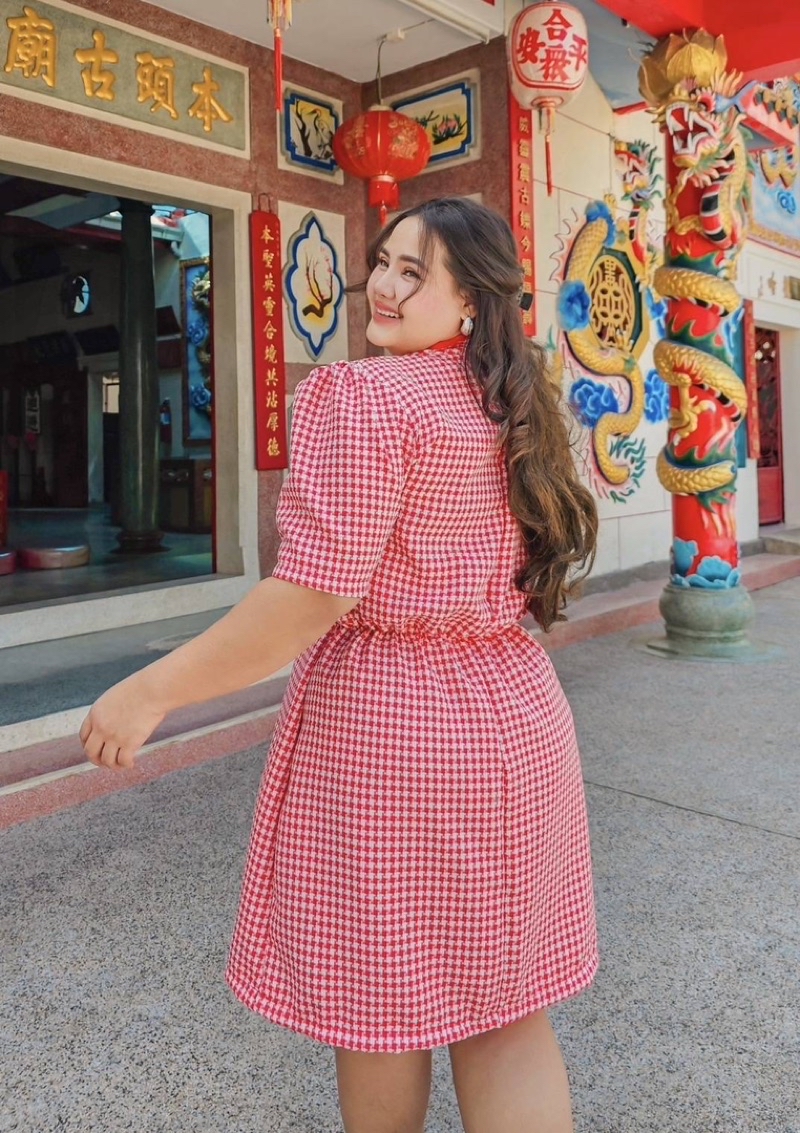 /PF/ Cheongsam Dress Plump Girl With Hem Button Chinese Large Size ...