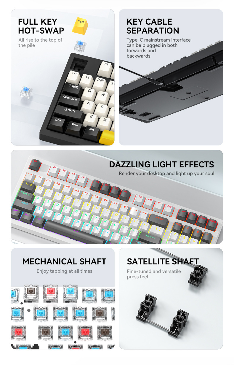 Wired Keyboard K98 Mechanical Hot Plug Backlit Office Shaft Definition ...