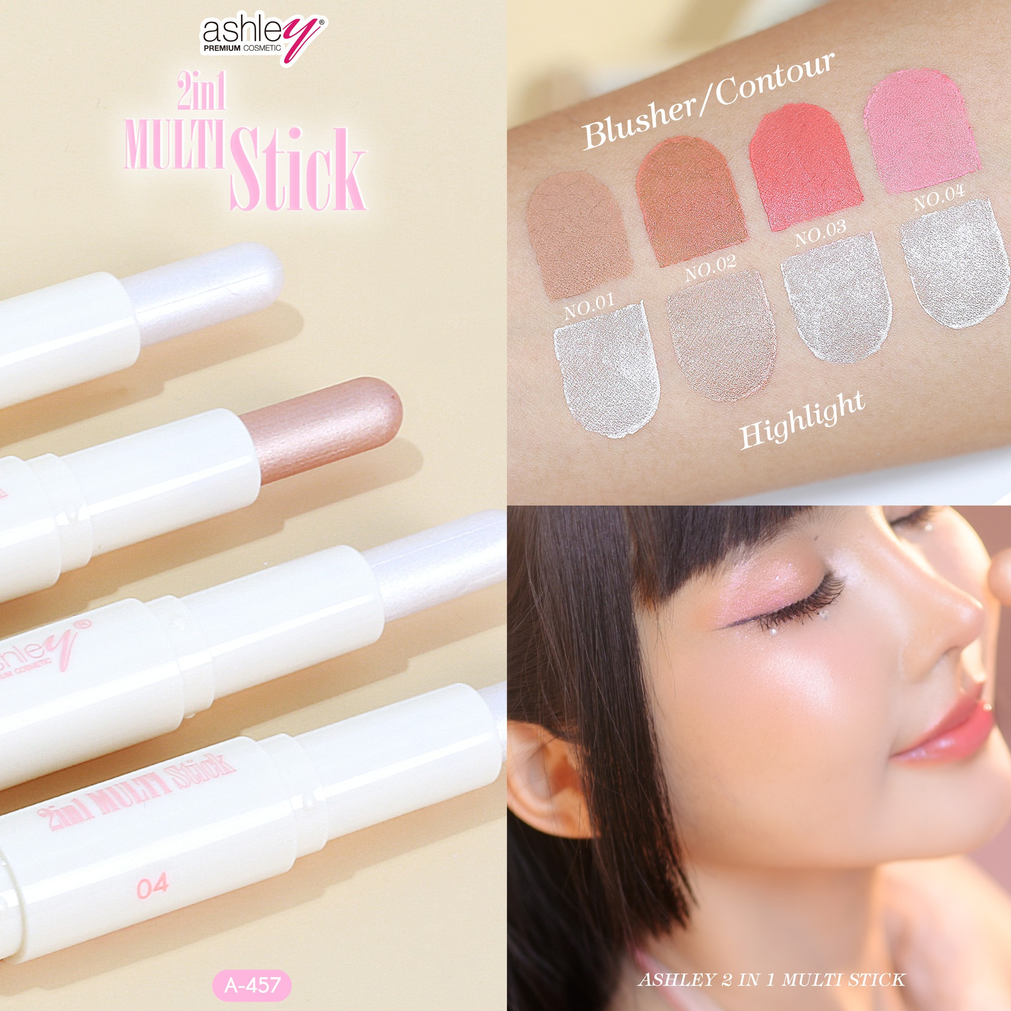 Ashley A-457 2in1 multi stick Blush Contour Highlight All In One Easy ...