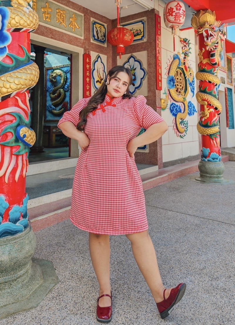 /PF/ Cheongsam Dress Plump Girl With Hem Button Chinese Large Size ...