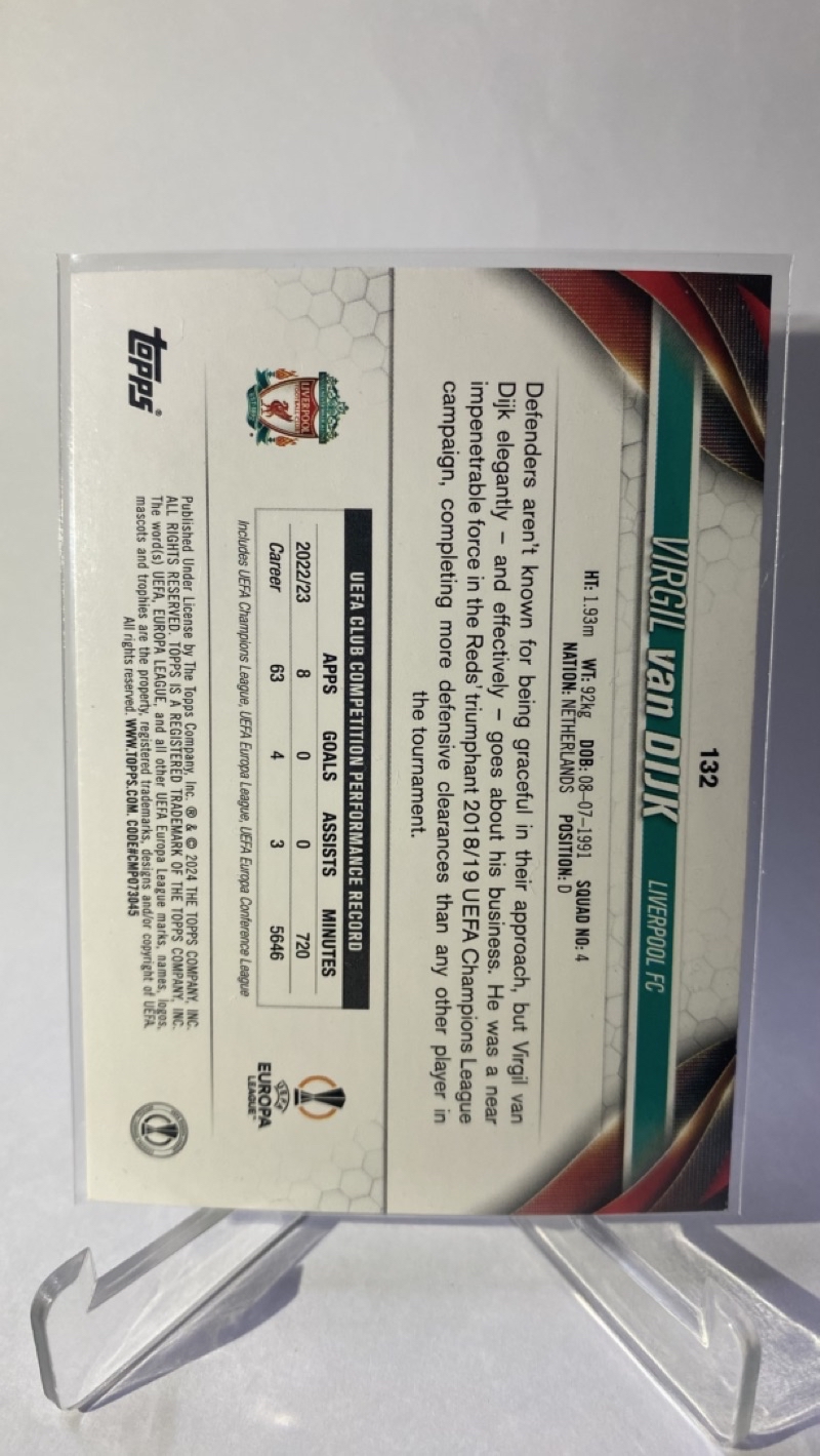 Virgil Van Dijk LIVERPOOL FC Collectible Football Player Cards TOPPS ...