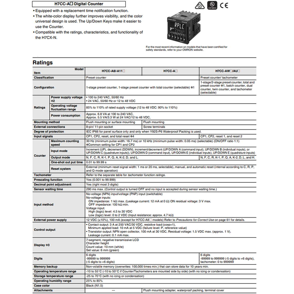 Digital Counter H7CC-A8 100-240VAC "OMRON" & Tachometer Speedometer Socket 8pin LCD 6 Digit ...