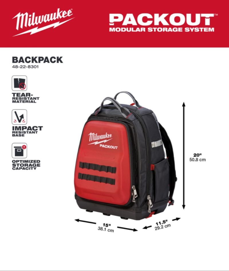 Milwaukee PACKOUT Backpack Tool Model 48-22-8301 Authentic 1 Milwaukee ...