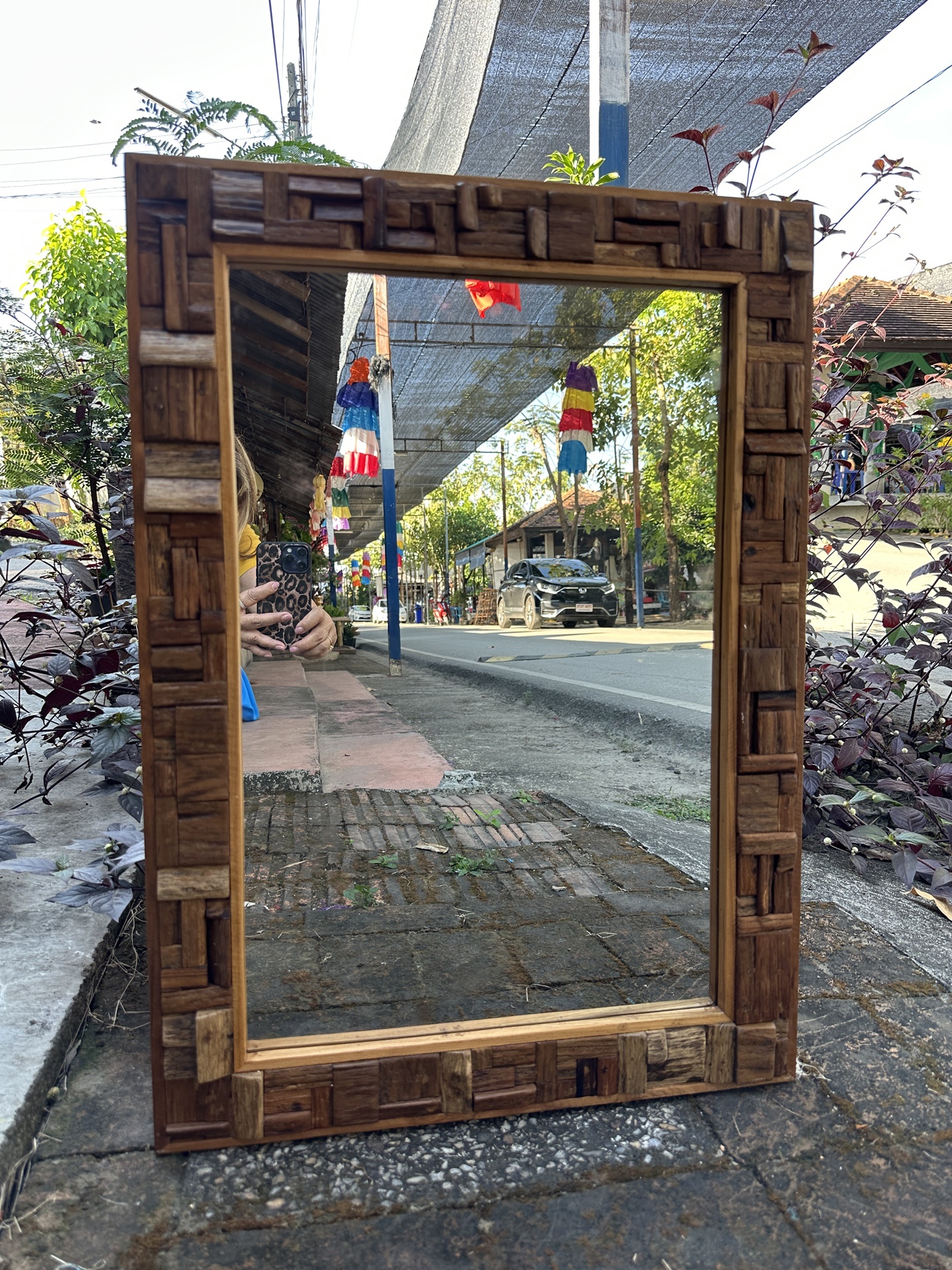 Teak Mirror Patch Work 2 Sizes Country Style Wooden Old Retail Frame ...