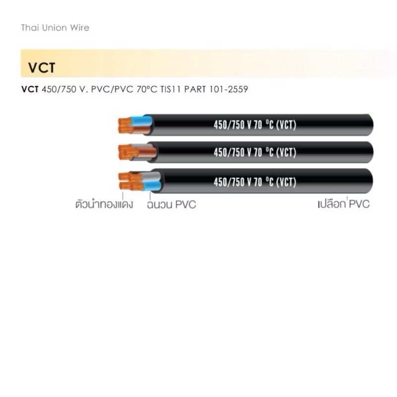 Power Cable VCT THAI UNION 4 Core Sold 10 Meters Size 4x1 4x1.5 4x2.5 ...