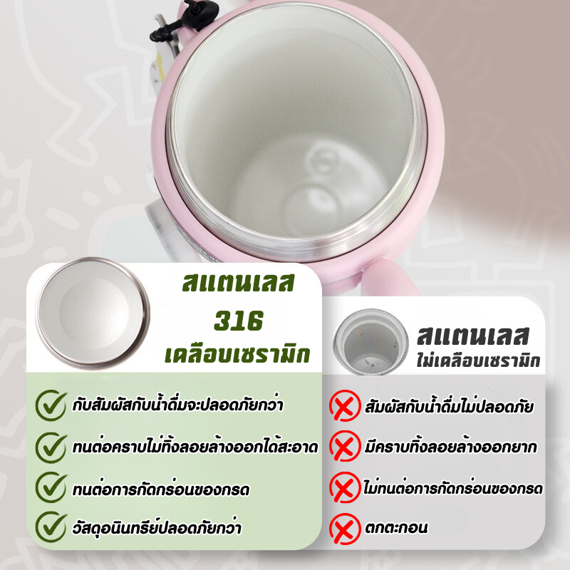 Glass Cold Storage Tall With Handle 316 Stainless Steel Ceramic Coated 930ML Keep Hot And With ...