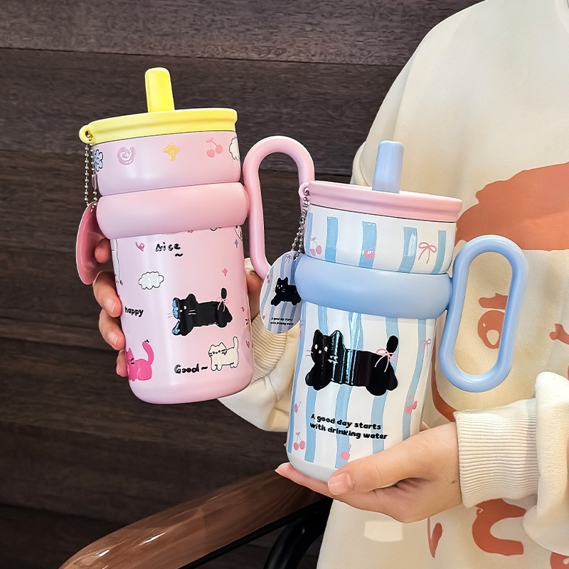 Stainless Steel Mug With Strong Handle Easy To Carry 540ml With A Straw Plus Every Leaf Keeps ...