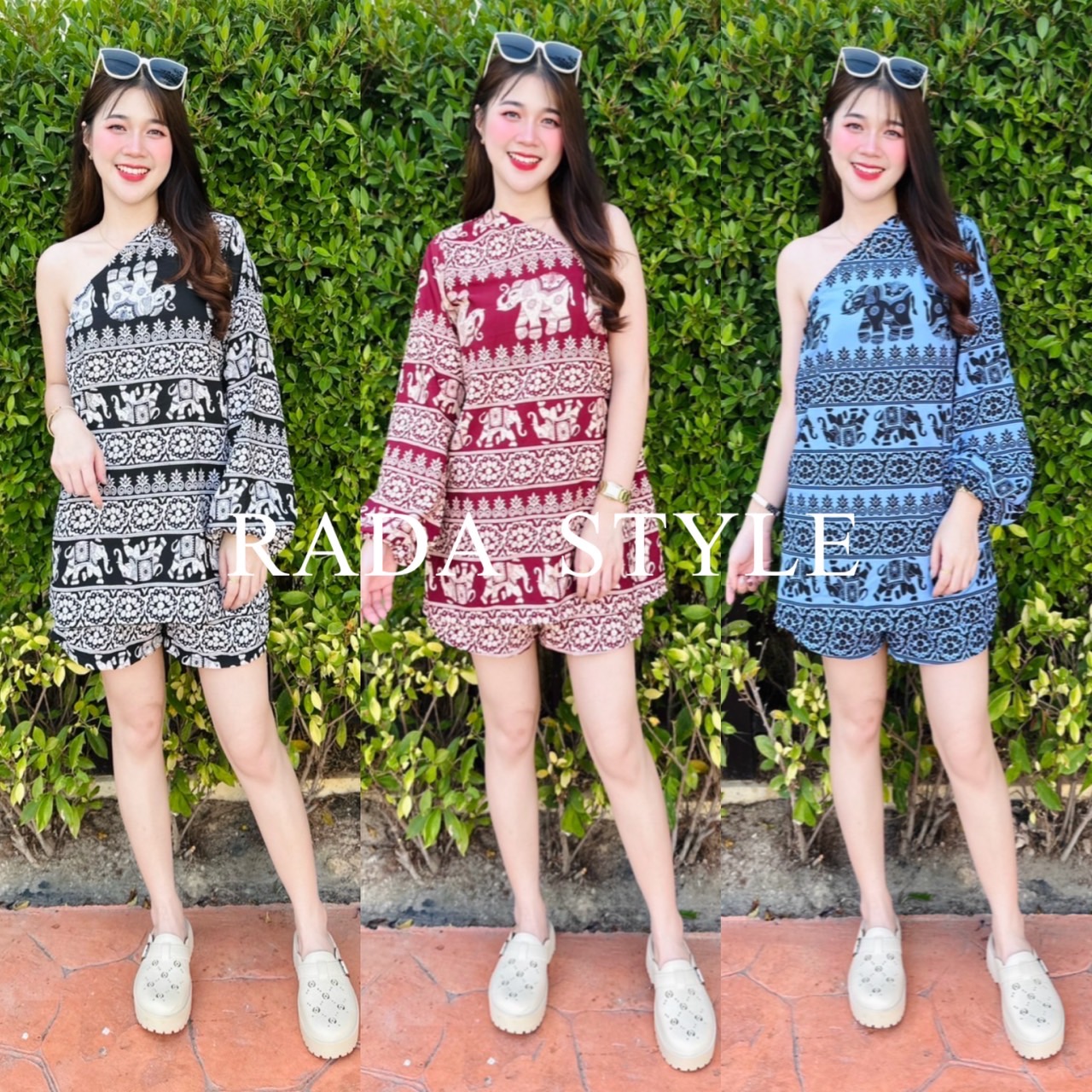 Rada Style Mini Dress Short Show Off The Shoulder Elephant Pattern ...