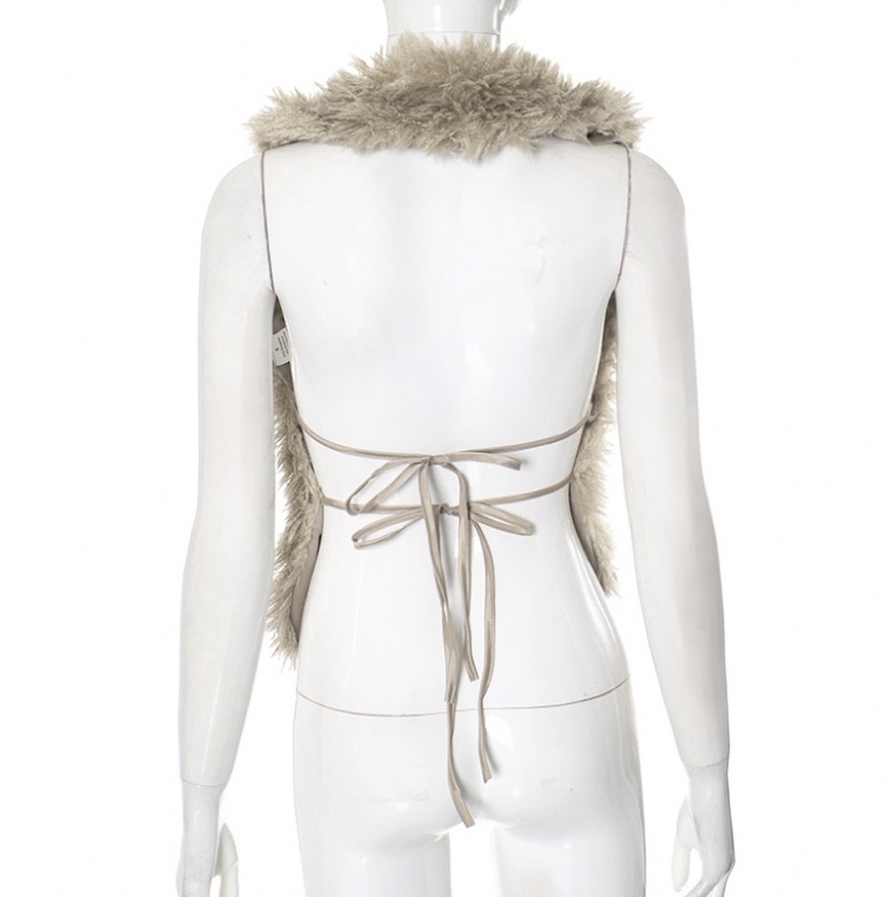 Sexy Furry Crop Top Faux Fur Party Festival Cream Beige | Shopee Malaysia