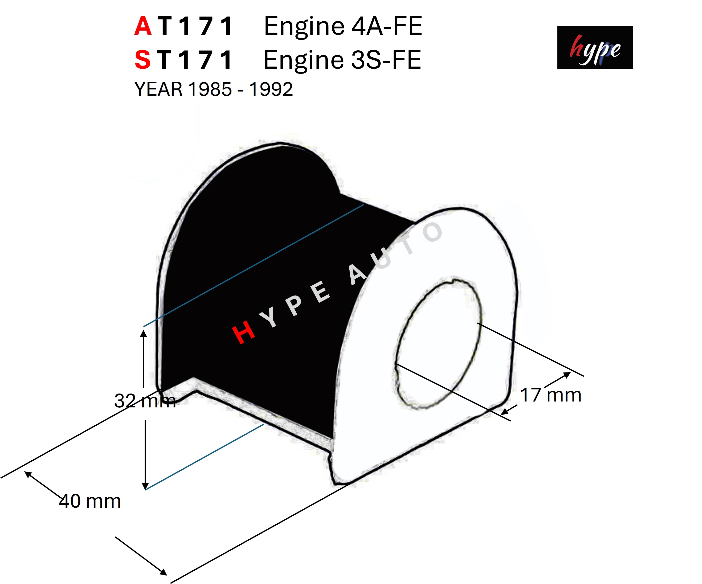 Stabilizer Rubber Front Bar Bush For Toyota AT171-ST171 (1 Pair ...