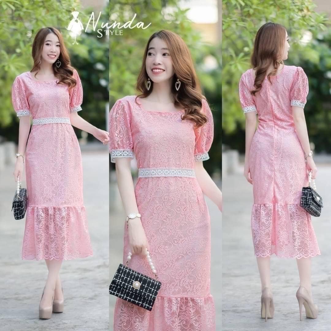 Square Neck Lace Dress Beautiful Shape Polite And Elegant Wear Out To ...