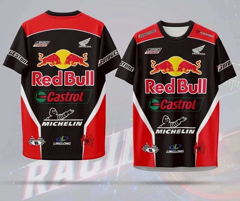 T-Shirt Red Bull Pattern Short Sleeves Round Neck Printed All Over Made ...