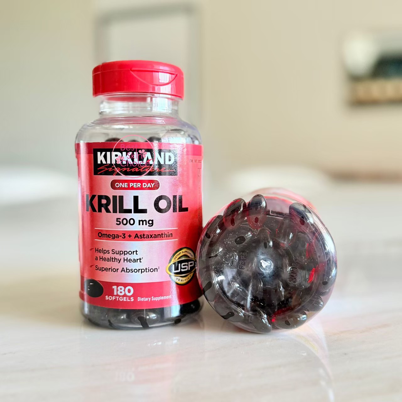 Exp JUL 2026 KIRKLAND KRILL OIL 500mg Omega3 + Astaxanthin 180 Softgels ...