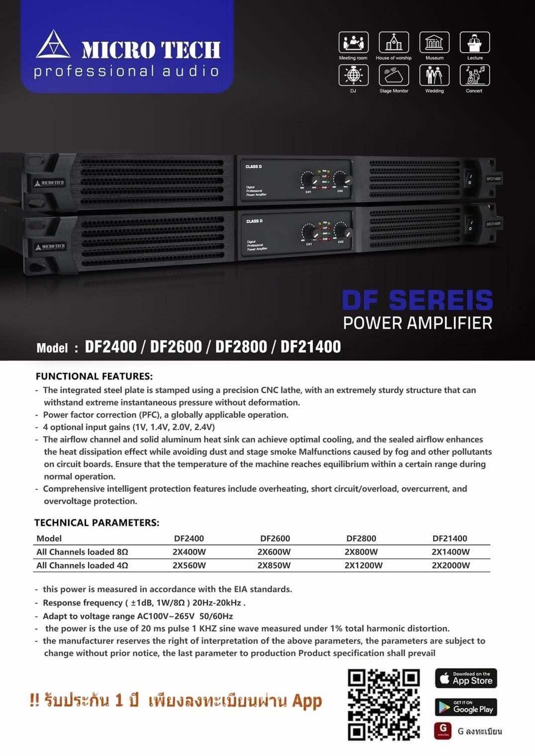 MICROTECH DF-2800 Poweramp Class D 2CH 1U Power Amplifier Wattage 800W At 8 Ohm/1200W 4 MICRO ...
