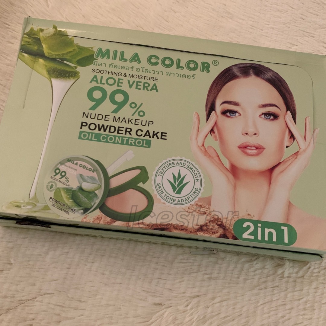 MC5091 MILA COLOR POWDER CAKE ALOE Vera 2-Ply Puff Fine Texture Easy To ...