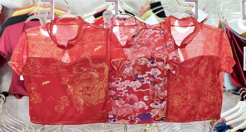 Chinese New Year Shirt Cropped Soft Mesh Fabric With Lining | Shopee ...