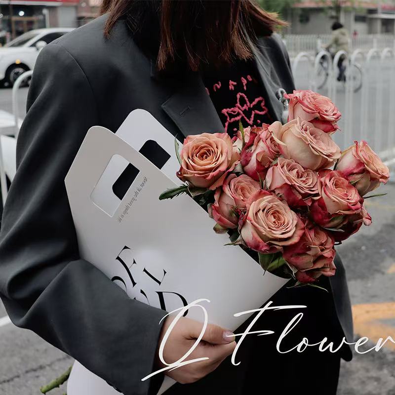 CCT Thick Paper White Bouquet Wrapping Roses Screen-Printed Words For ...