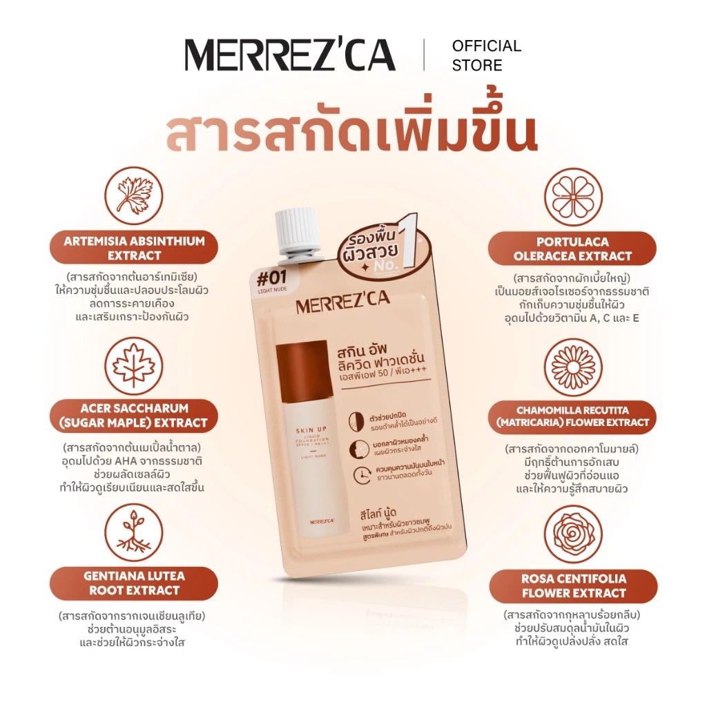 MERREZ'CA-Skin Up Liquid Foundation SPF50 PA+++-Sachet (5g.) Merrezca ...