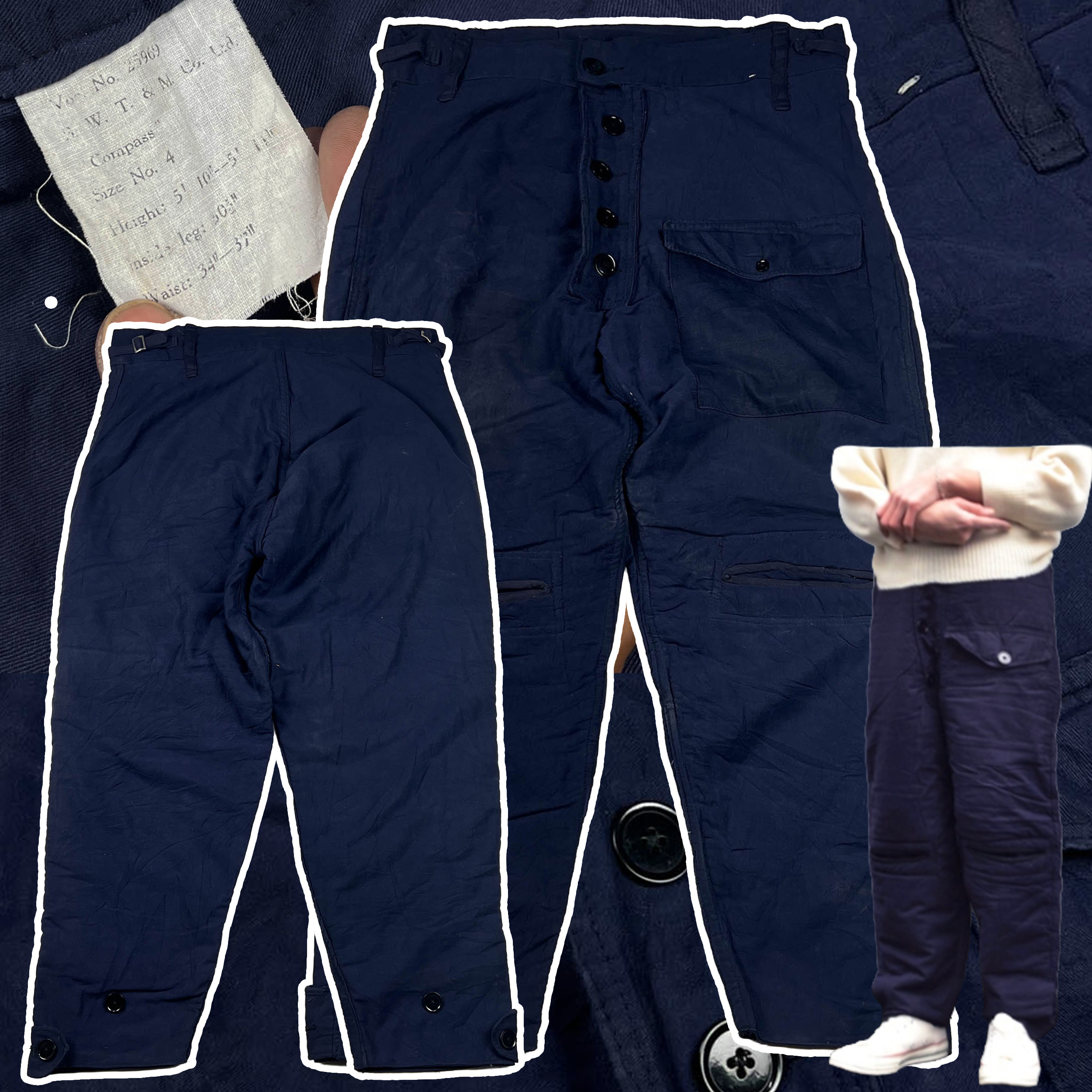 Vintage Pants Long 1950s Royal Navy "Compass" Submarine Arctic Trousers ...