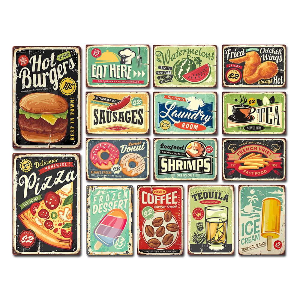 American Diner Breakfast Metal Wall Art - Retro Frameless Iron Painting ...