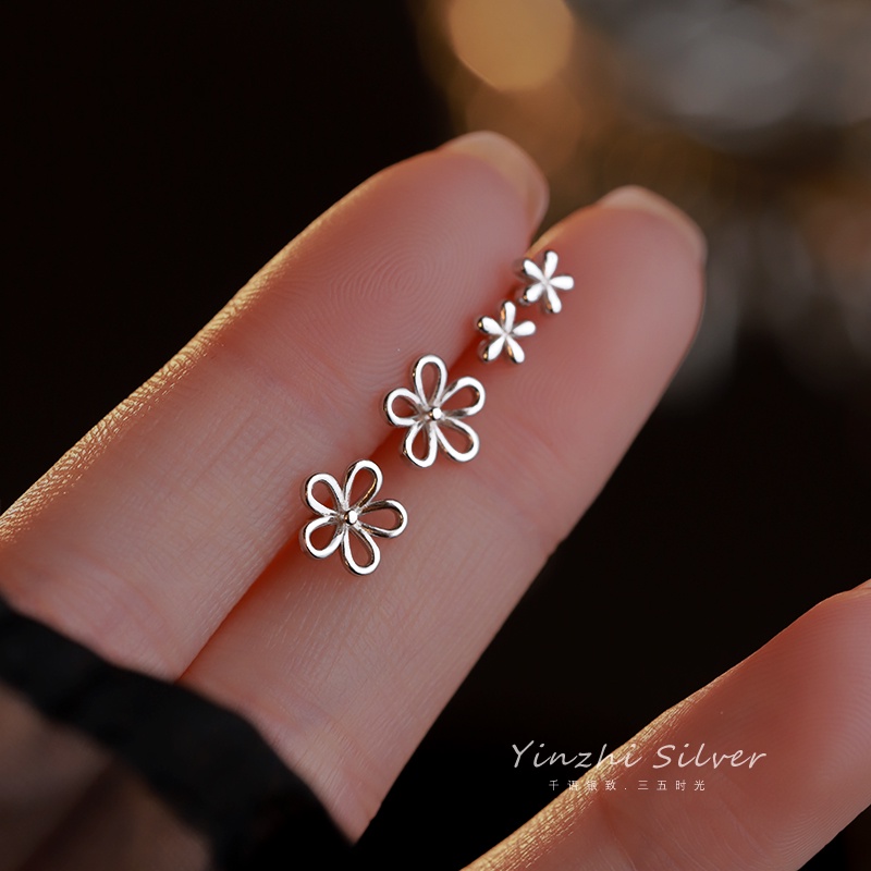 925 Silver Sweet Flowers Stud Earrings Women's Simple Earrings Mini ...
