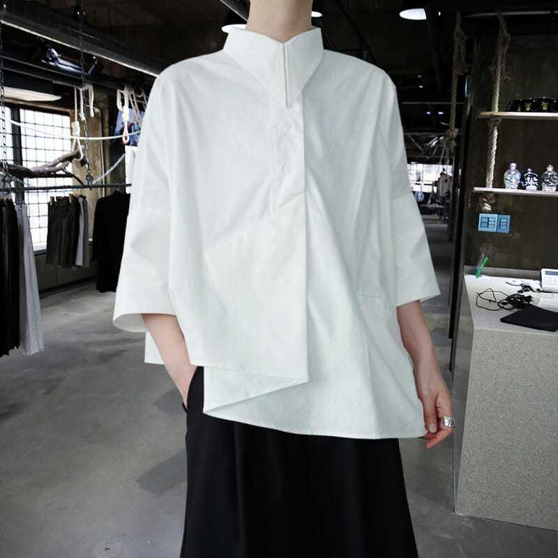 Irregular Shirt Men Design Niche Half Sleeve Loose Short Asymmetrical ...