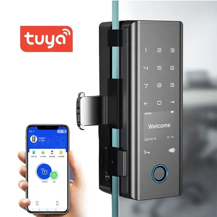 frameless framed glass door lock smart fingerprint door lock password ...