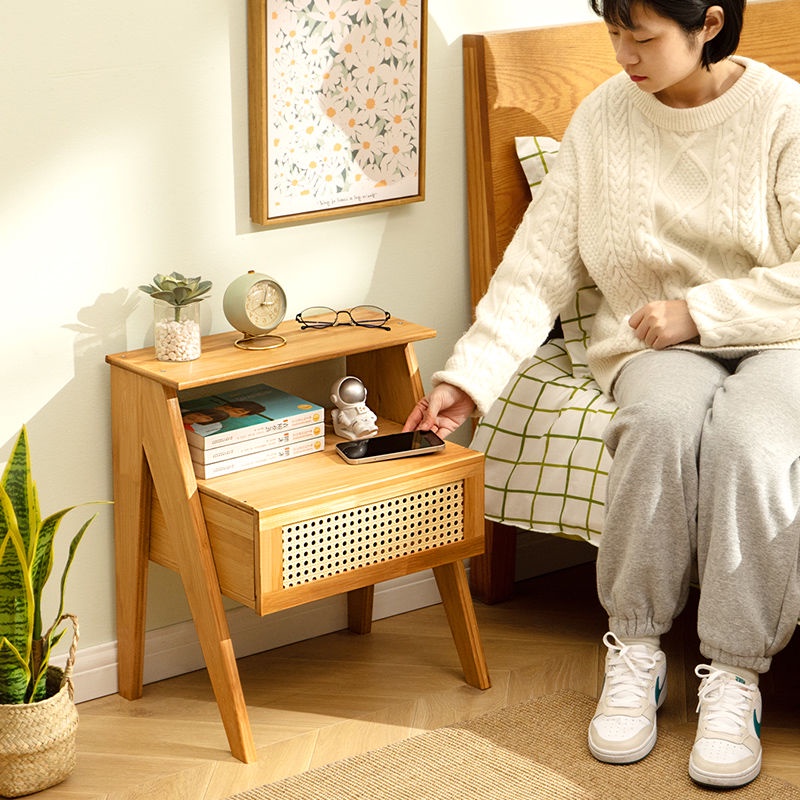 Bedside Table Modern Simple Tailstock Storage Cabinet Solid Wood Light ...