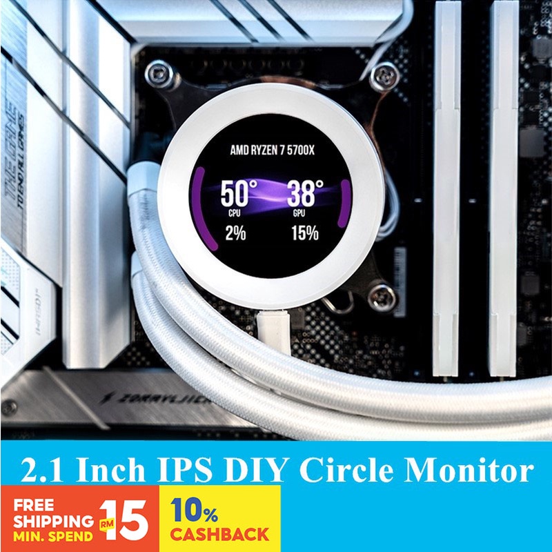 2.1 Inch IPS Round Screen Dynamic Display Temperature AIDA64 Circle ...