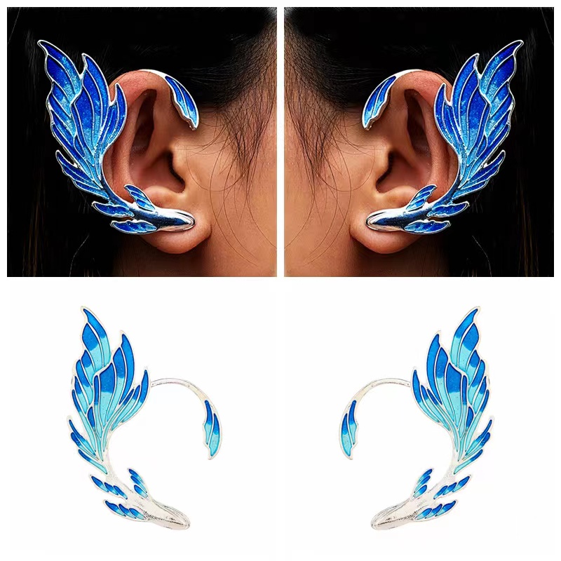 Mermaid Drip Glaze s925 Silver Gradient Fishtail Elf Ear Clip Concave ...