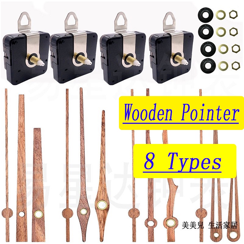 4 DIY Wooden Clock Movement Kits Wooden Pointer Walnut Wall Silent ...