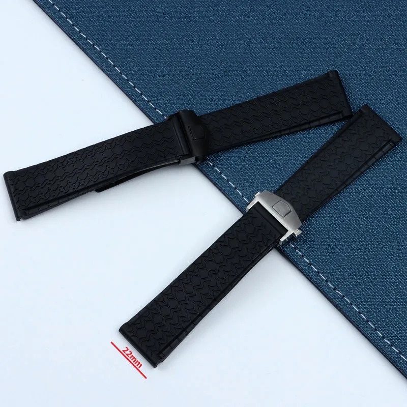 Durable Black 22mm Silicone Rubber Arc End Watch Strap For TAG HEUER ...