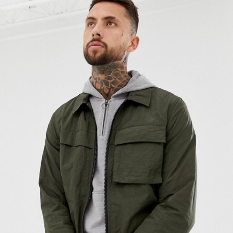 ASOS Tooling Nylon Coat Khaki Army Green Design utility jacket in kahki ...