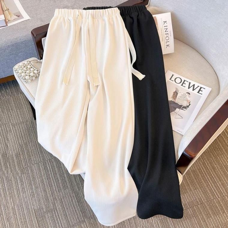 40-100kg m-5XL 40-100kg m-5XL 胖mm抽绳阔腿裤女夏季学生ins百搭垂感宽松显瘦大码直筒休闲裤子fat bigszie overszie pantsfat ...