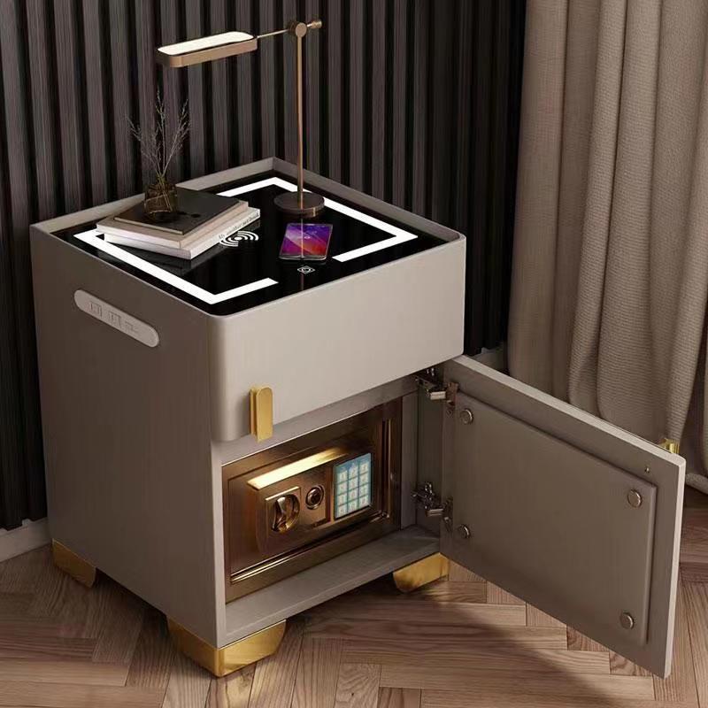 HY@ Smart Bedside Table with Safe Box Solid Wood Multi-Functional ...