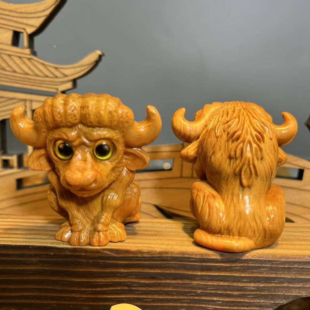 Yabo Wood Carving Bull Demon Western Big Dart Guest Handle Piece Zodiac ...