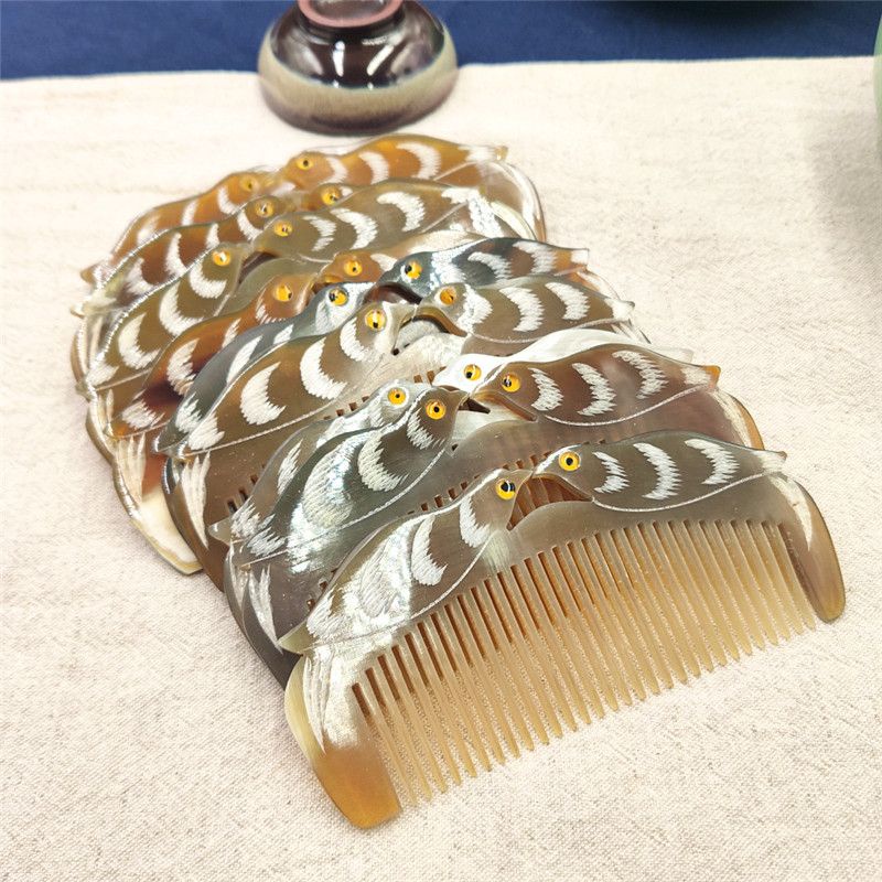 Chinese Style Carved Real Horn Comb Anti-Hair Loss Anti-Static Hair ...