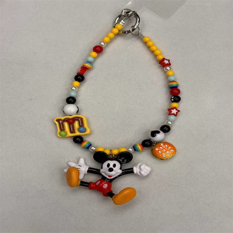 Niche Fun ins Mickey Burger American Lanyard Cartoon Mouse Dopamine Beaded Accessories Girl ...