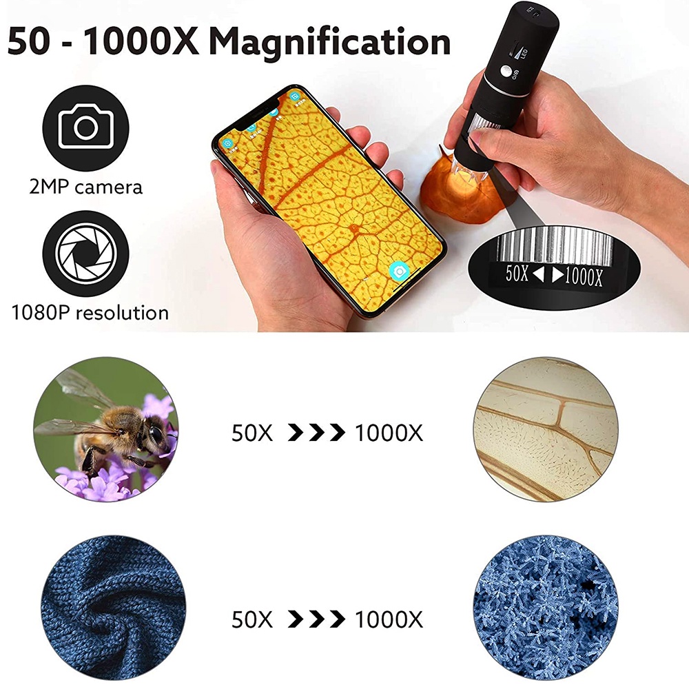 GEEFUNTECH 1000X Handheld Microscope Wireless WiFi USB Charging ...