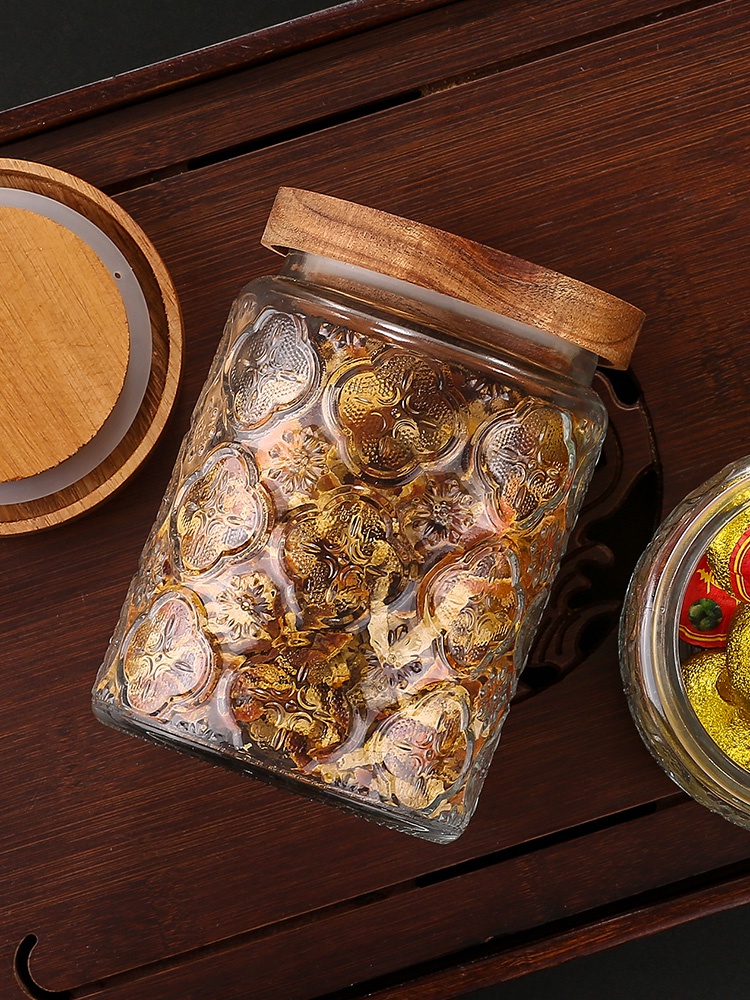 INTERNAUL Multi-purpose Embossed Glass Jar Canister Storage Jar Food ...