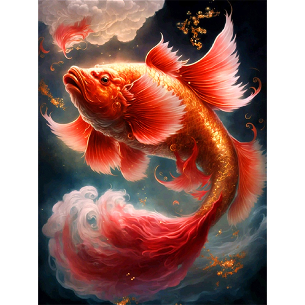 Koi Fish Pre-Printed 11CT Cross Stitch DIY Embroidery Full Kit DMC ...