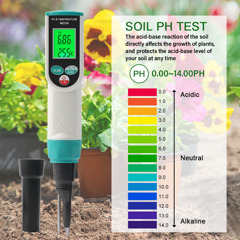 High Accuracy Soil PH Meter 0.00~14.00pH Digital Temp Acidity Soil ...