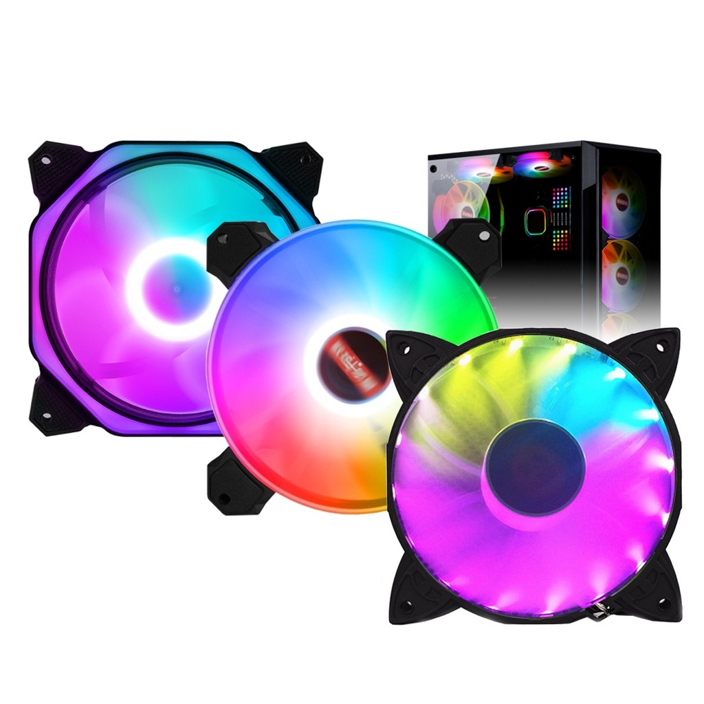 12cm Computer Case Fan RGB Inner Outer Luminous Eclipse Cooling Chassis ...